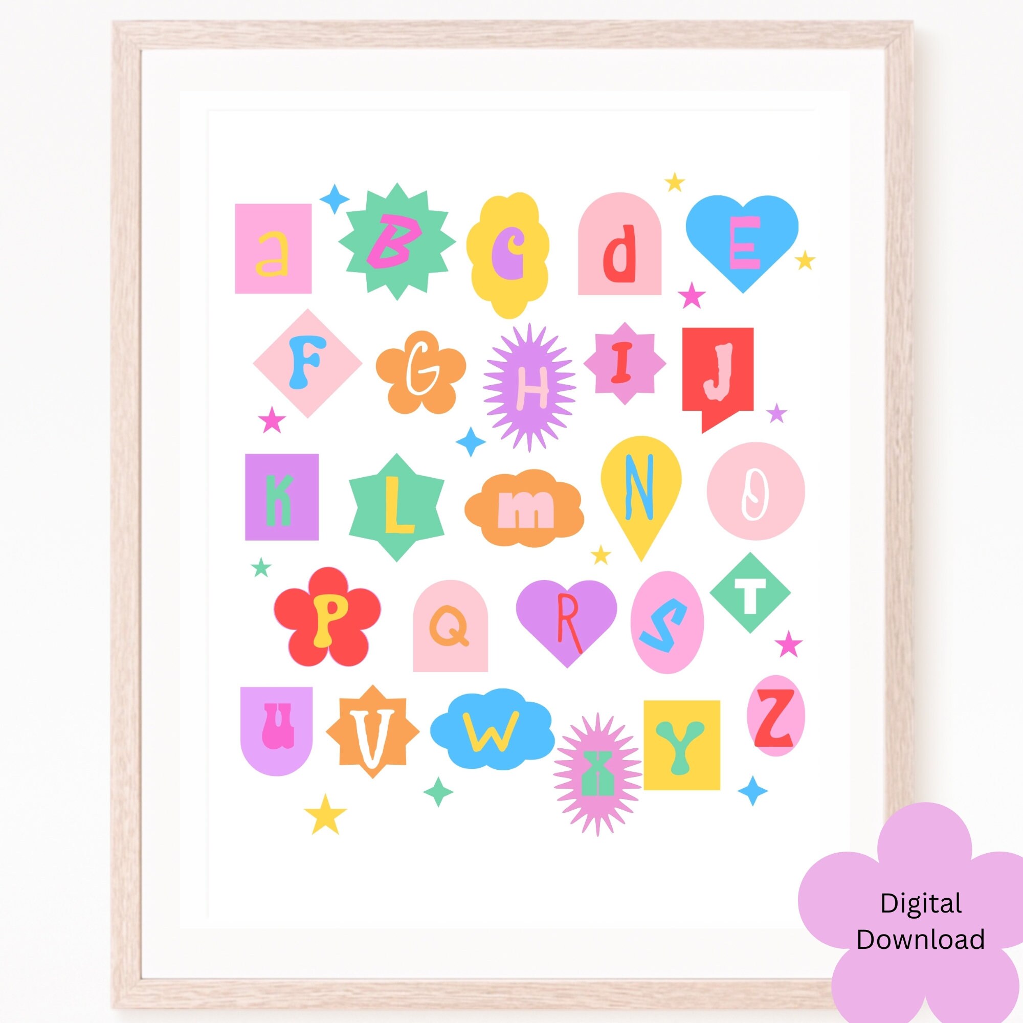 Colorful Alphabet Wall Art Digital Print, Pink Girly Wall Art, Alphabet ...