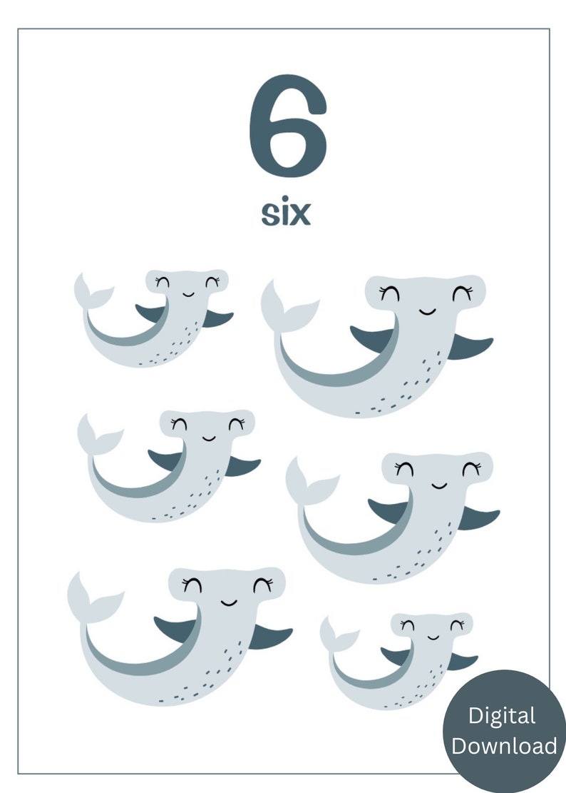 Under the Sea Nursery Prints, Nautical Ocean Animal Flash Card, Number ...