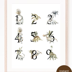 Kids Dinosaur Printable, Dinosaur Wall Art, Numbers Poster, Educational ...