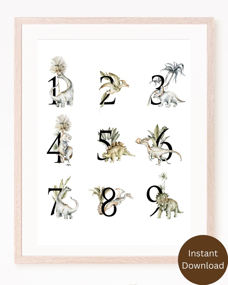 Kids Dinosaur Printable, Dinosaur Wall Art, Numbers Poster, Educational ...