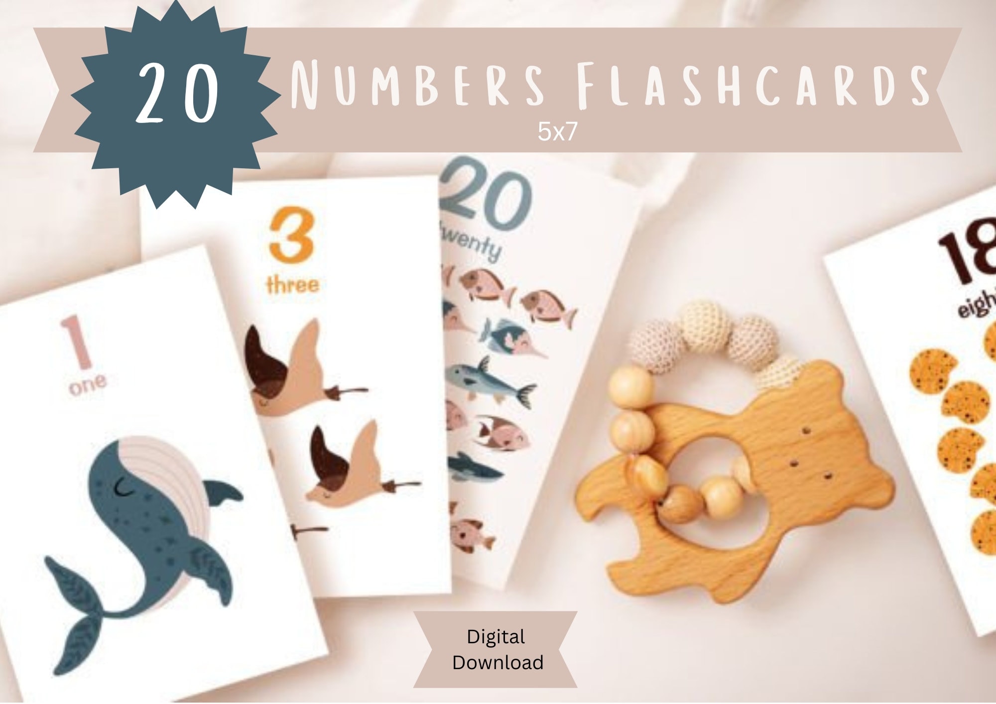 Under the Sea Nursery Prints, Nautical Ocean Animal Flash Card, Number ...