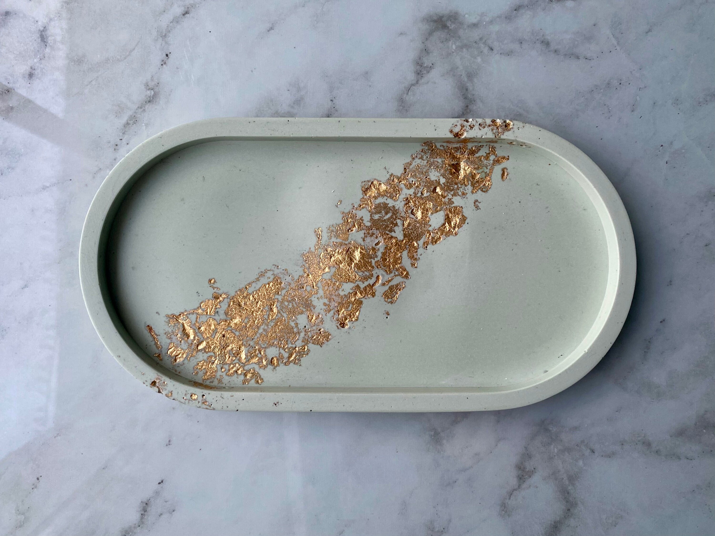Jesmonite Oval Decorative Tray in Sage Green With Gold Leaf Detail I ...