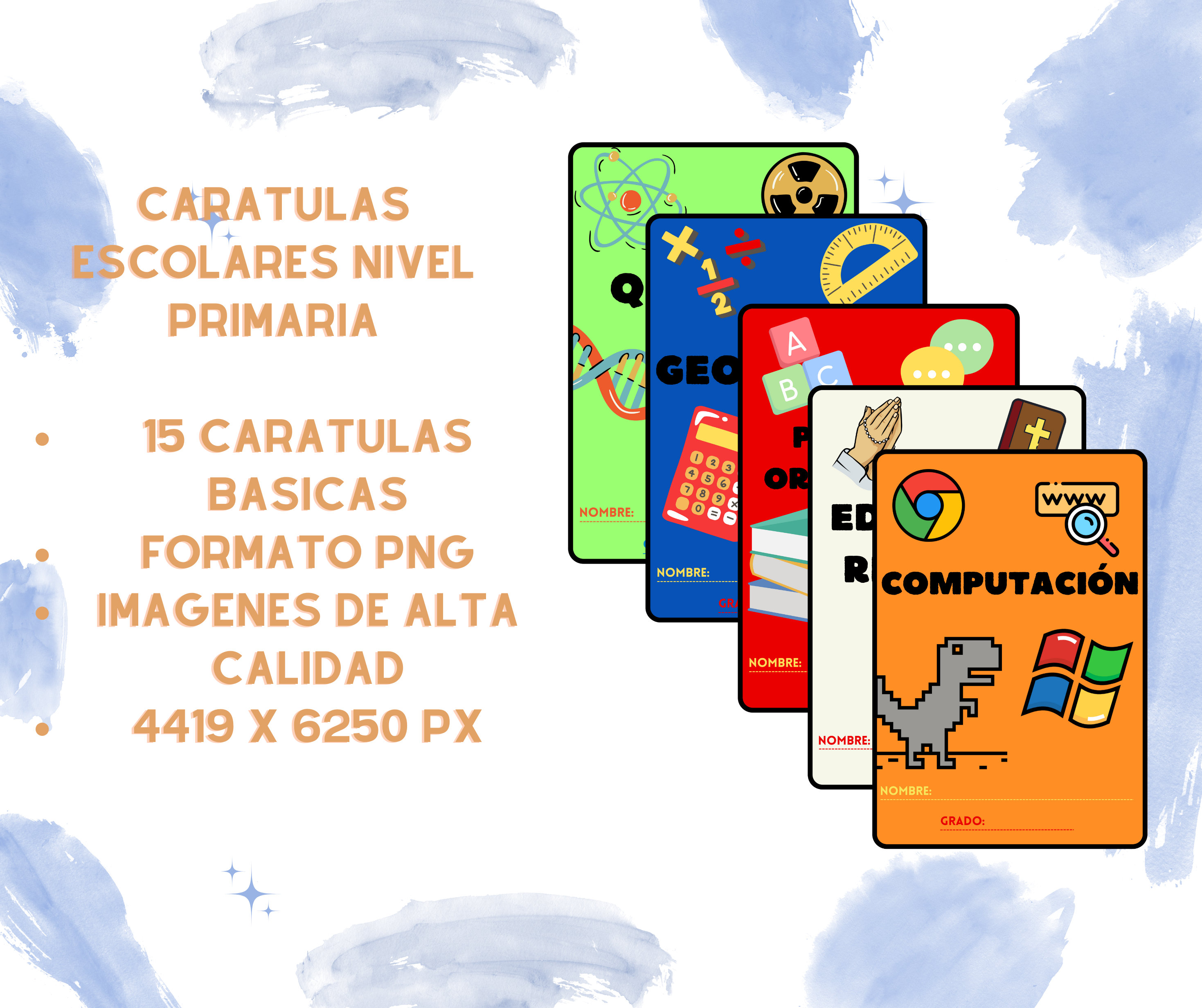 Caratulas Escolares Básicas. Educación Primaria. - Etsy