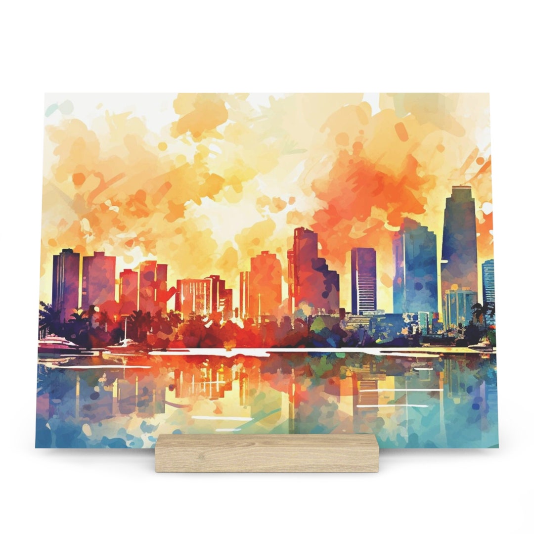 Miami Downtown Skyline Gallery Board With Stand - Etsy