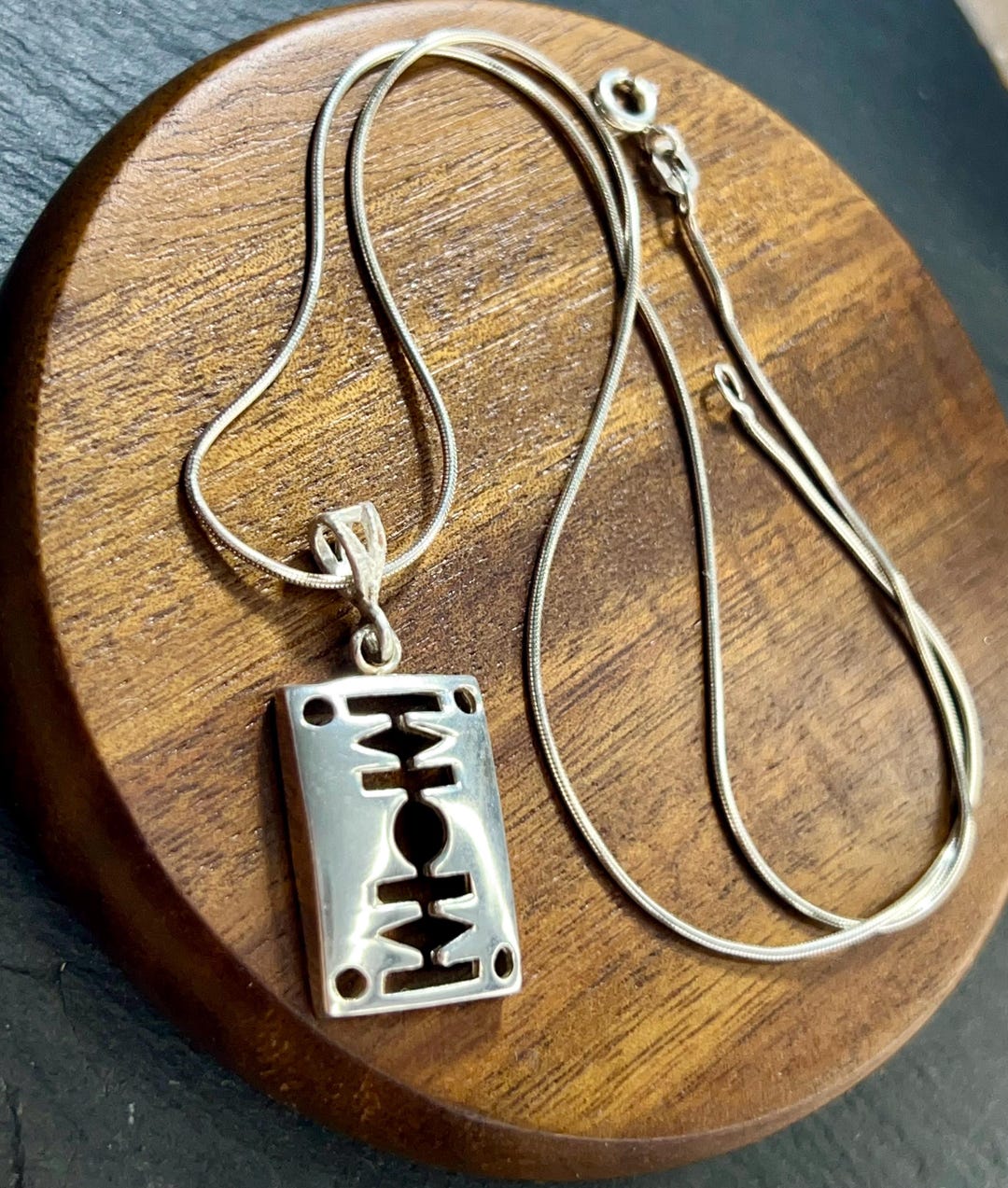 Vintage Razor Blade Pendant Necklace, 925 Sterling Silver, Ca. 1970s ...