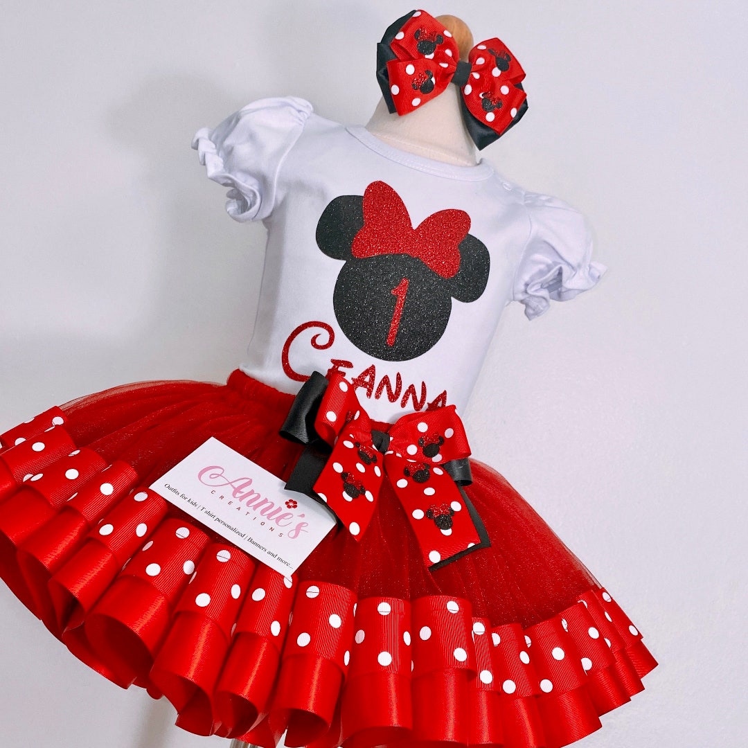 Minnie White Shirt and Red Tutu Set, Personalized Minnie Birthday Shirt ...
