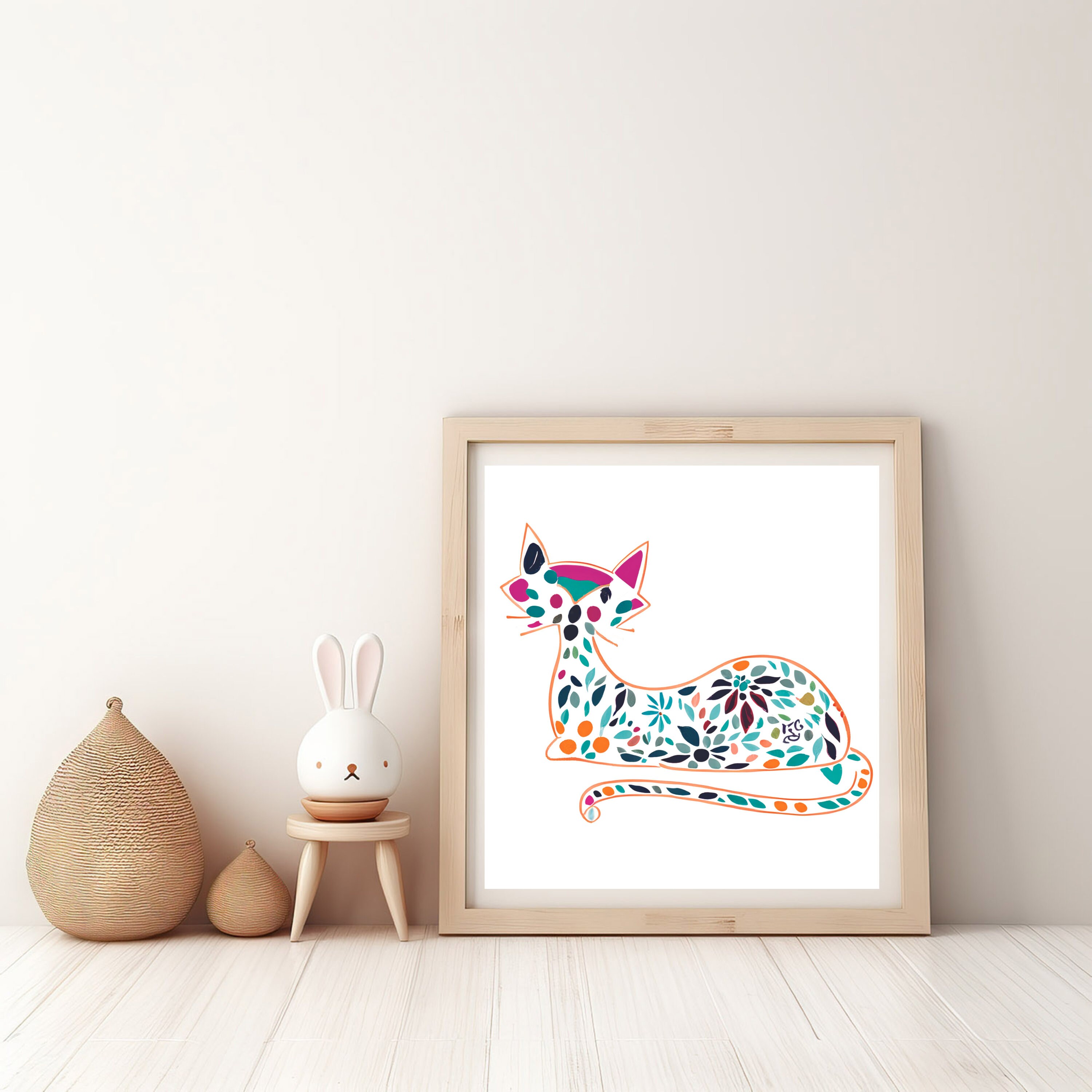 Eclectic Cat Wall Art, Boho Wall Art, Nursery Decor, Digital Art ...