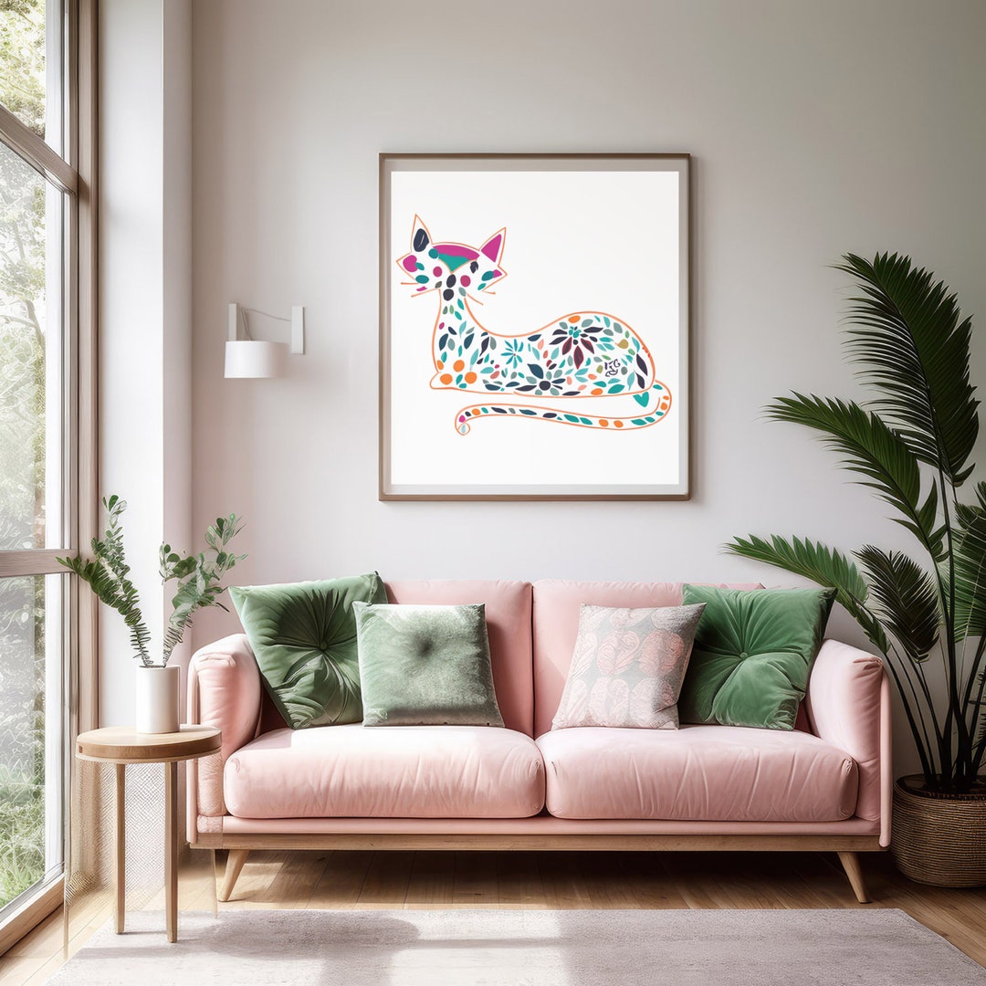 Eclectic Cat Wall Art, Boho Wall Art, Nursery Decor, Digital Art ...