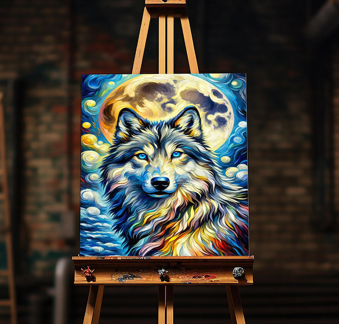 Van Gogh Style Wolf Painting, Post Impressionist Wolf Painting, Van ...