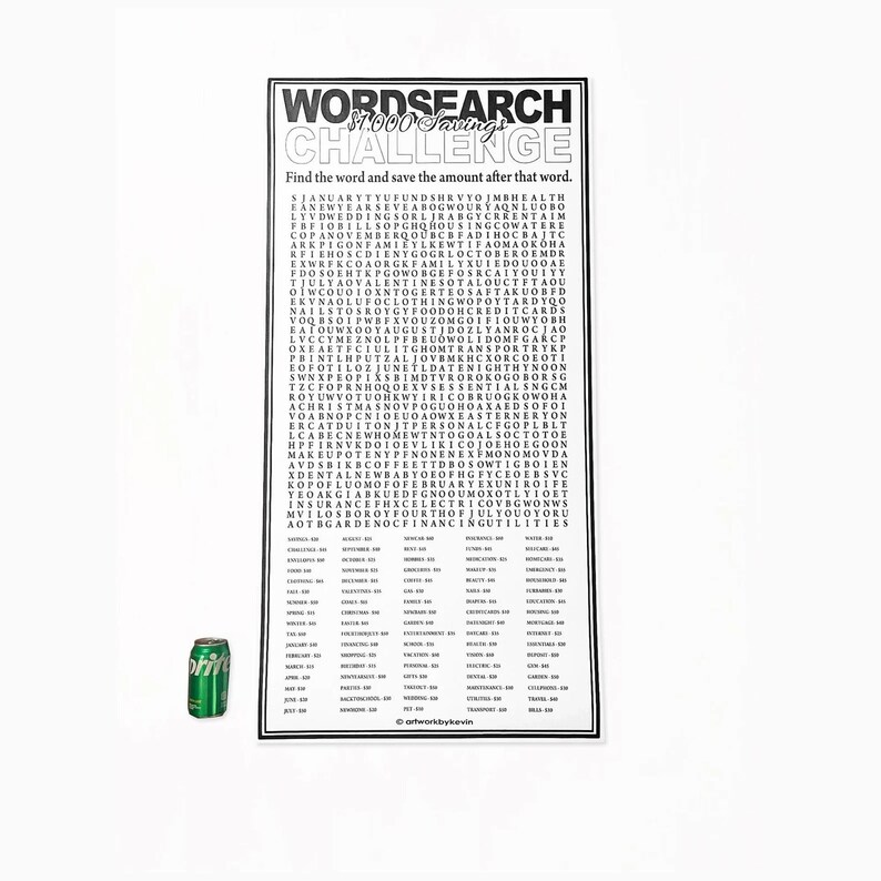Huge 2 Ft X 4 Ft 1000 Dollar Word Search Savings Challenge New Year ...