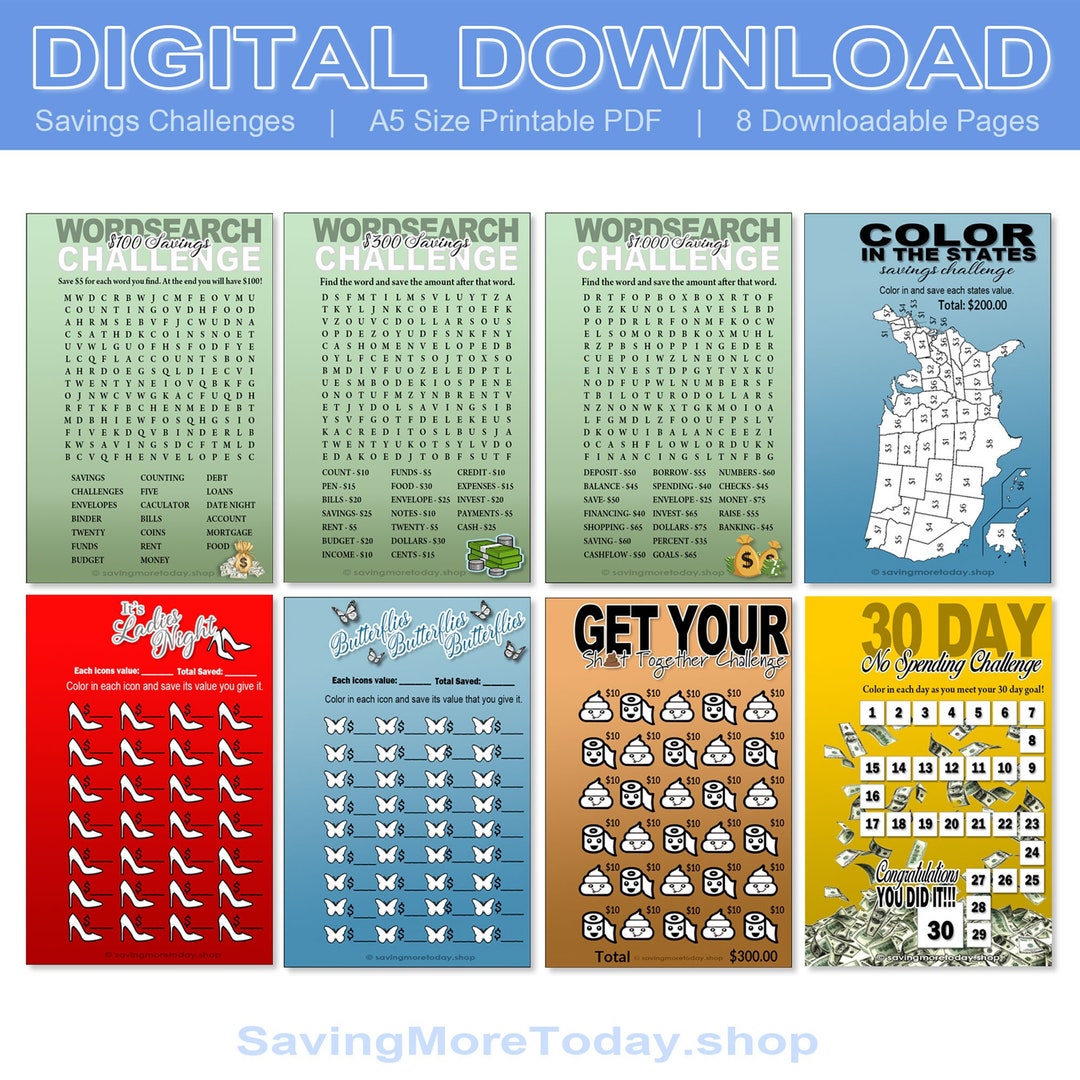 8 Amazing Savings Challenges Downloadable Printable PDF - Etsy
