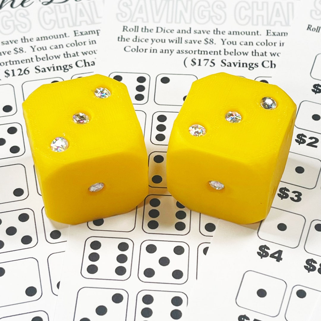 2 Large Yellow Dice With Rhinestones Size 1 1/2 Inch. Savings Challenge ...