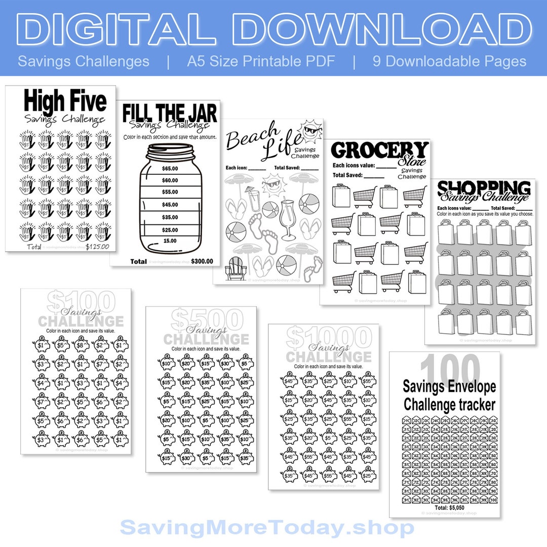 9 Amazing Savings Challenges Downloadable Printable PDF - Etsy