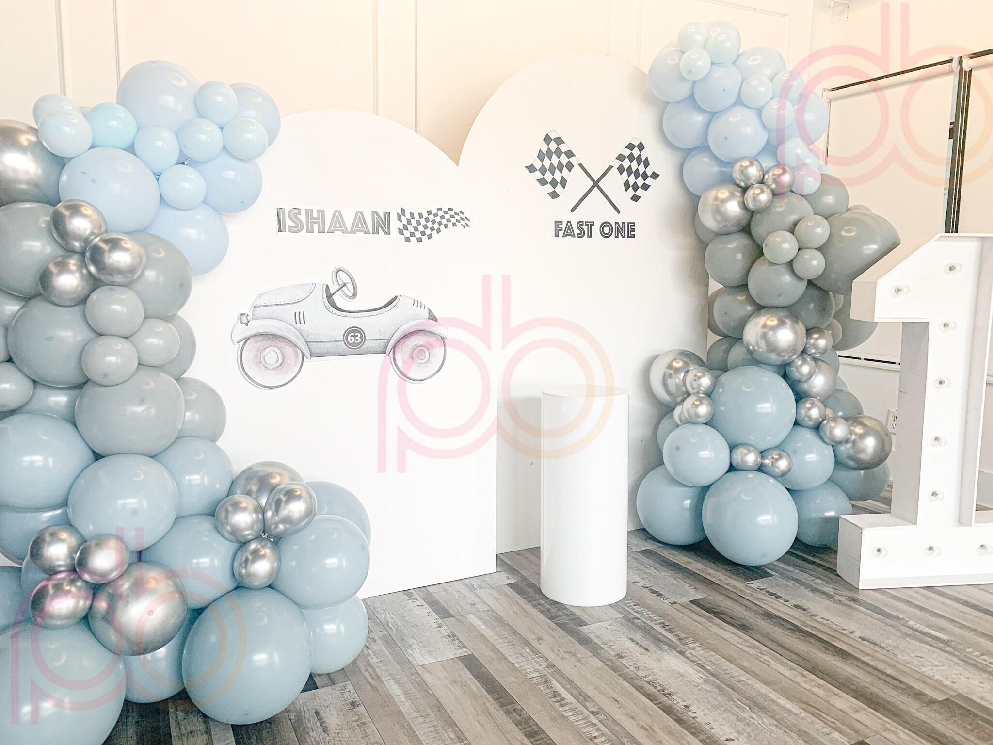 Race Car Birthday Party Set | Custom Backdrop & Balloon Arch | Blue ...