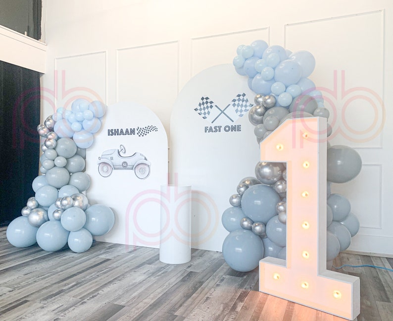 Race Car Birthday Party Set | Custom Backdrop & Balloon Arch | Blue ...