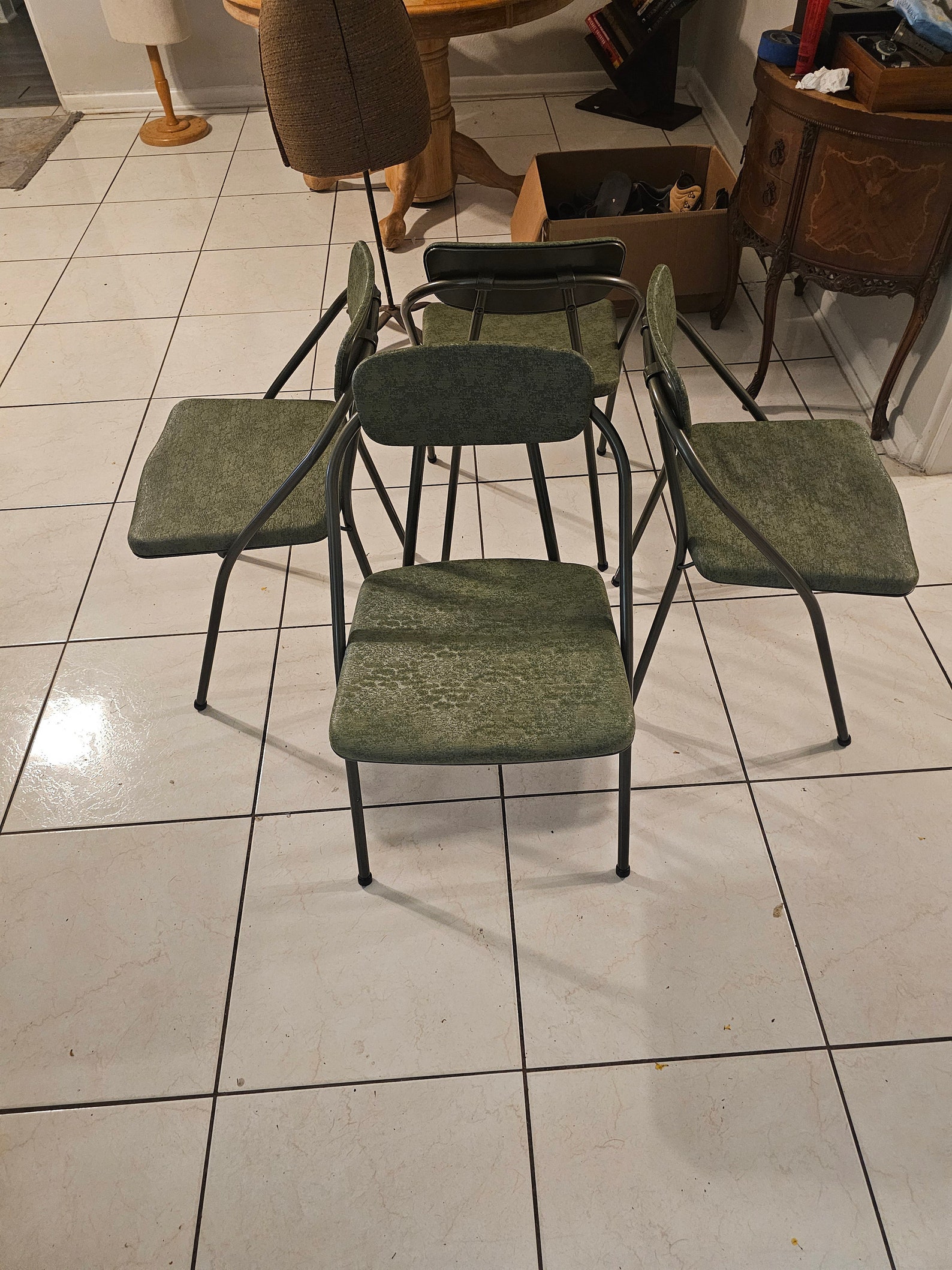 Set 4 Cosco Stylaire RARE Olive Green Metal Folding Chairs Retro Mid ...
