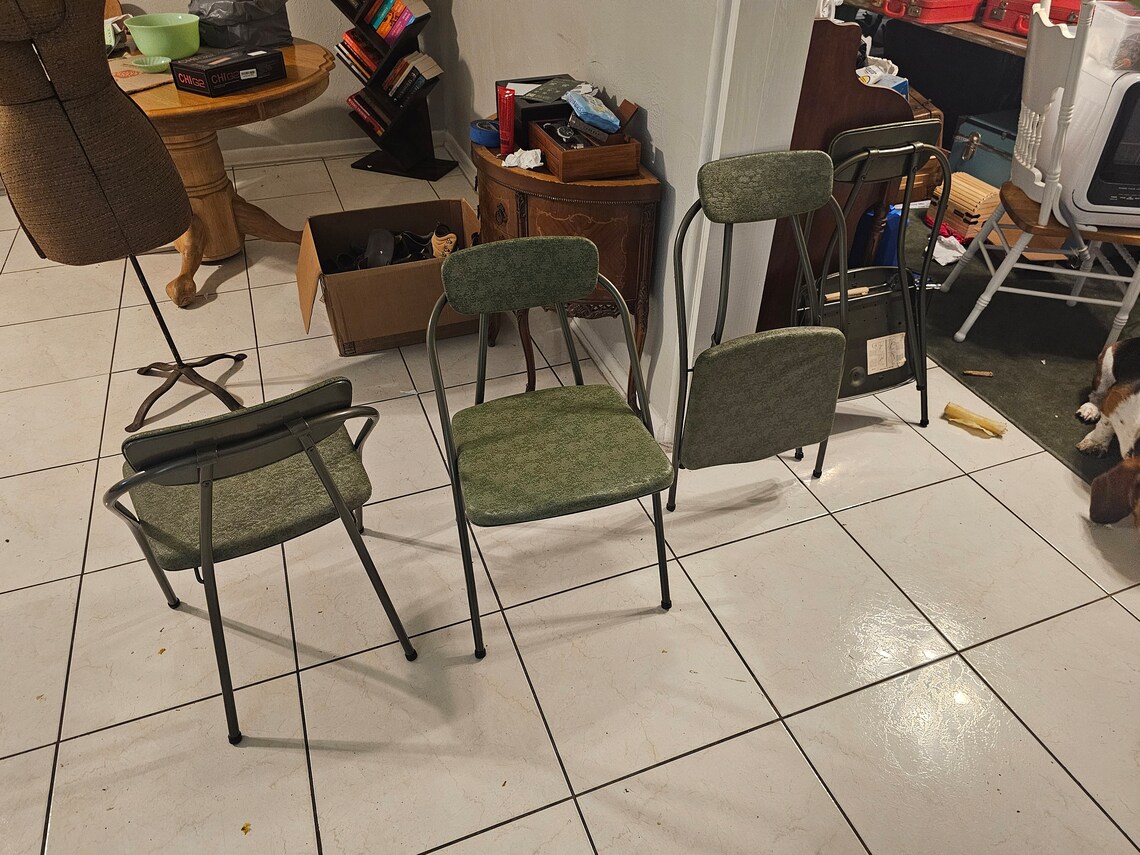 Set 4 Cosco Stylaire RARE Olive Green Metal Folding Chairs Retro Mid ...