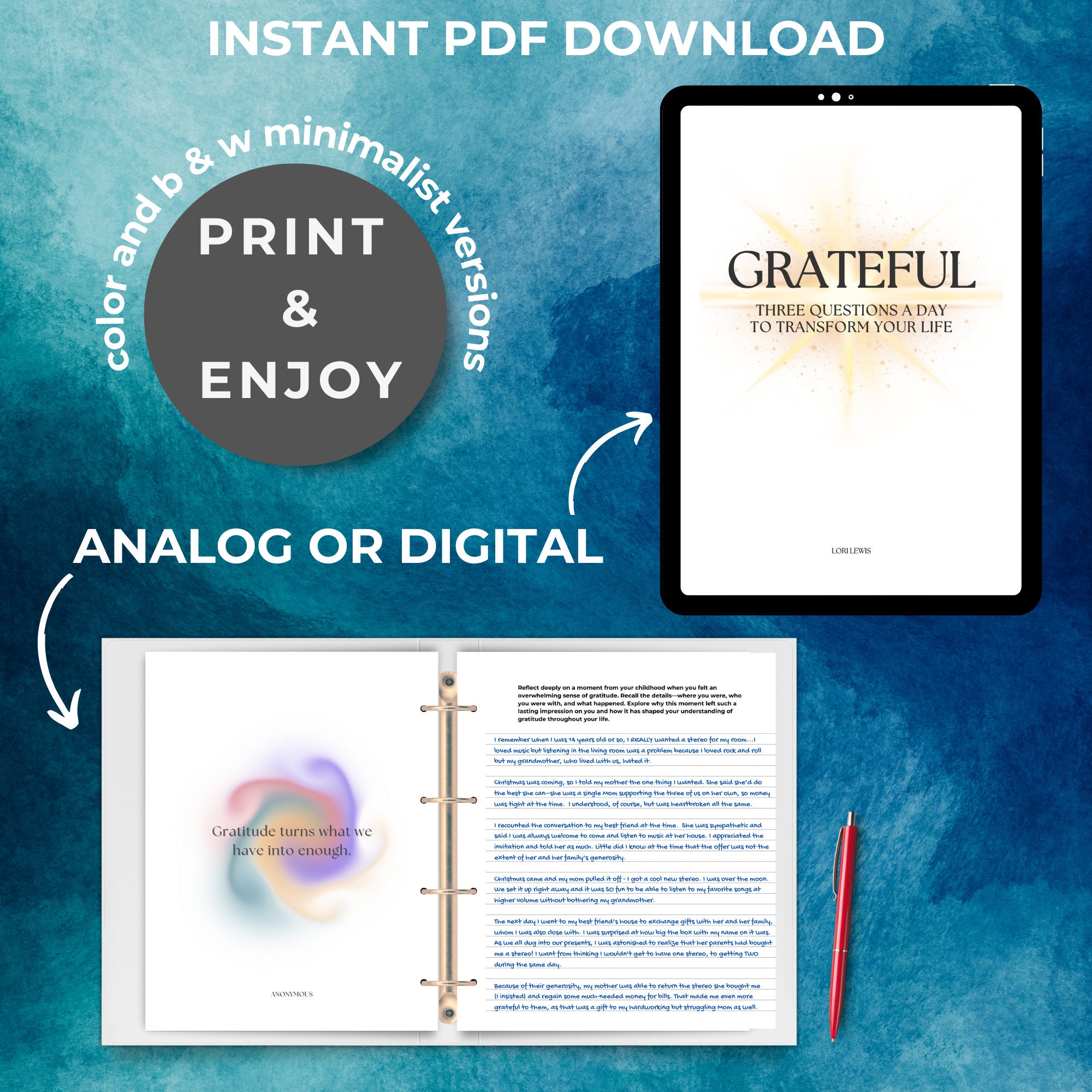 Printable Gratitude Journal - Digital Download | Daily Mindfulness ...