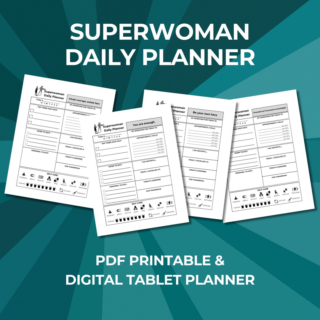 Undated Superwoman Printable Daily Planner, Undated Daily Planner PDF ...