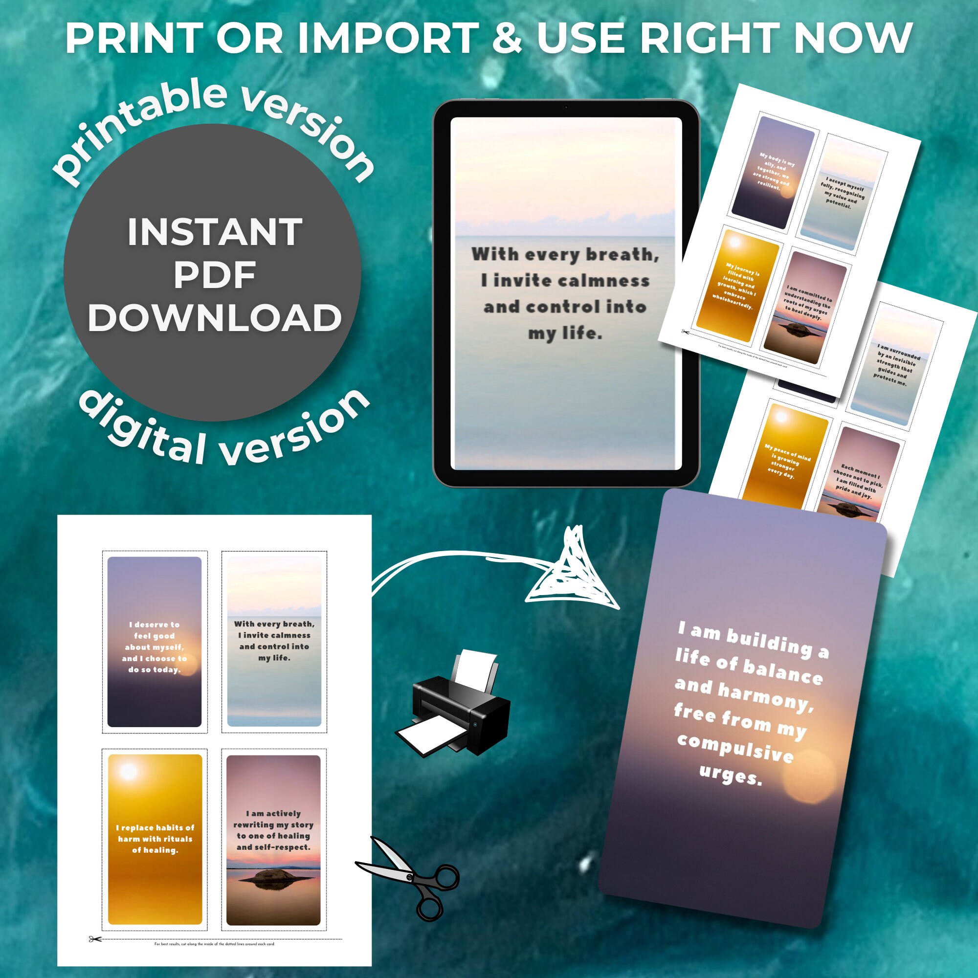 Digital or Printable 100-card Affirmation Deck for Excoriation Disorder ...