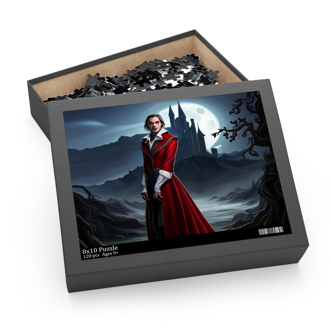 Vampire Puzzle, Gothic Dracula Jigsaw, Red Cloak Moon Castle Halloween ...