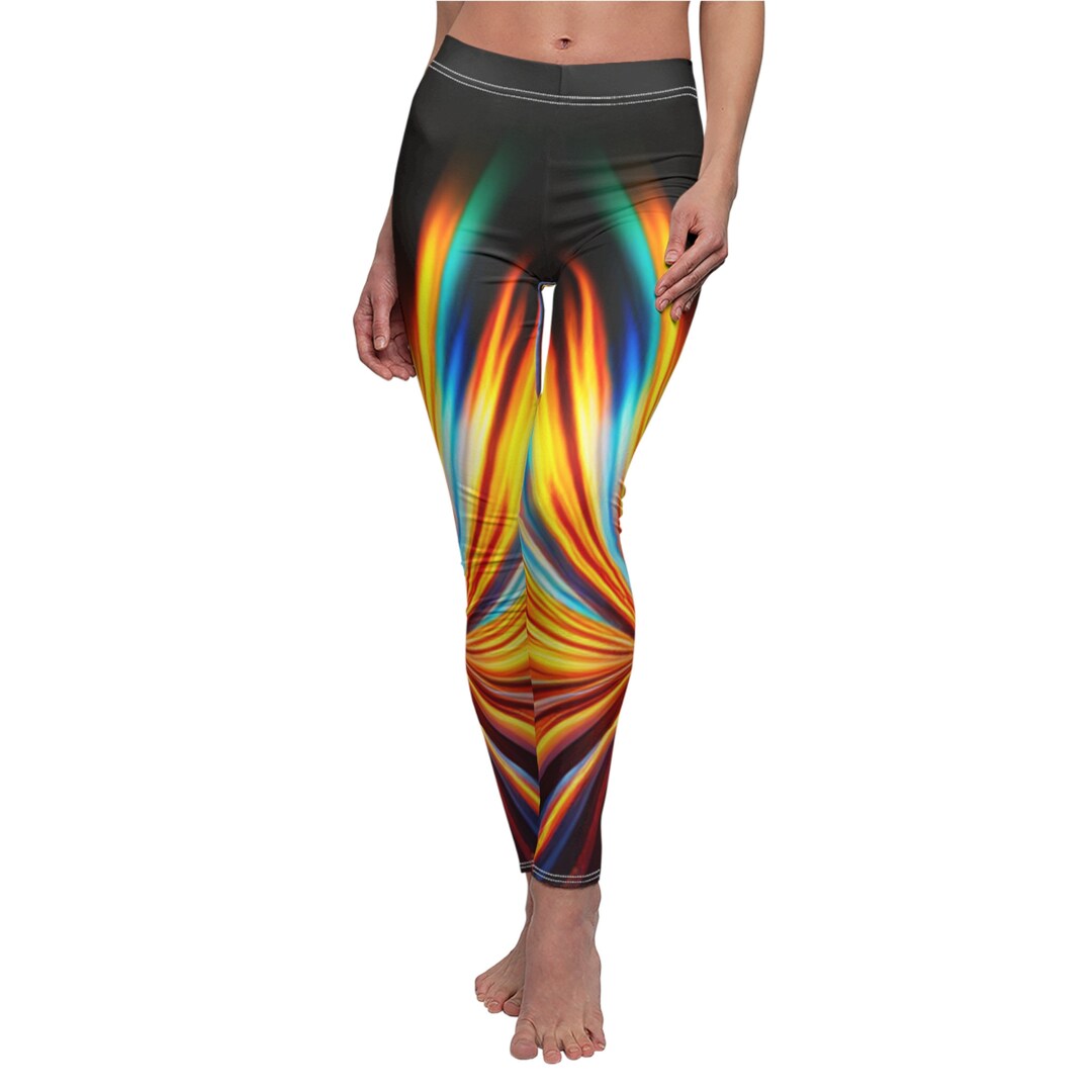 Neon Flame Yoga Leggings: Bright Color Rave Party Pants - Etsy
