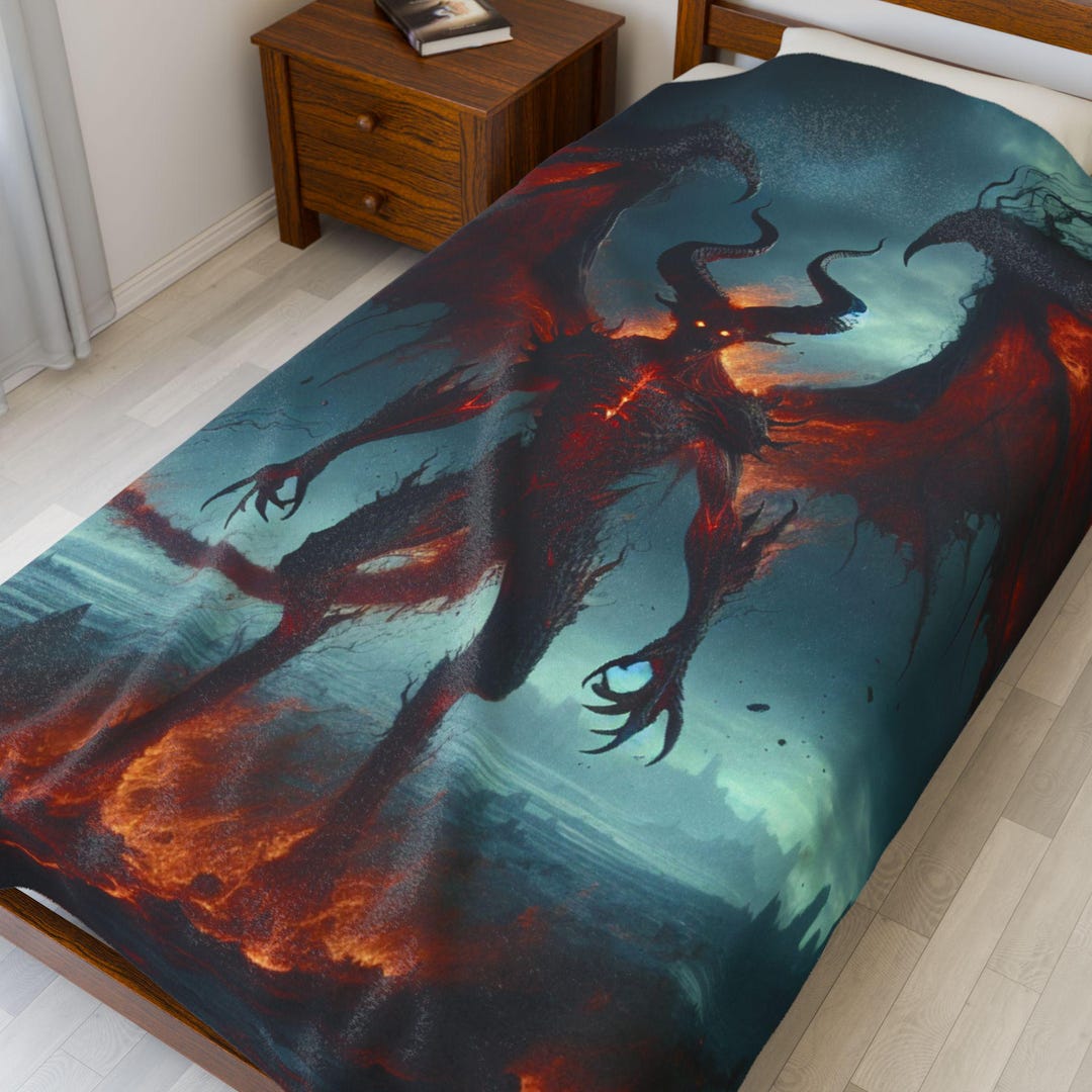 Demonic Fantasy Plush Blanket: Gothic Halloween Throw, Geek Decor - Etsy