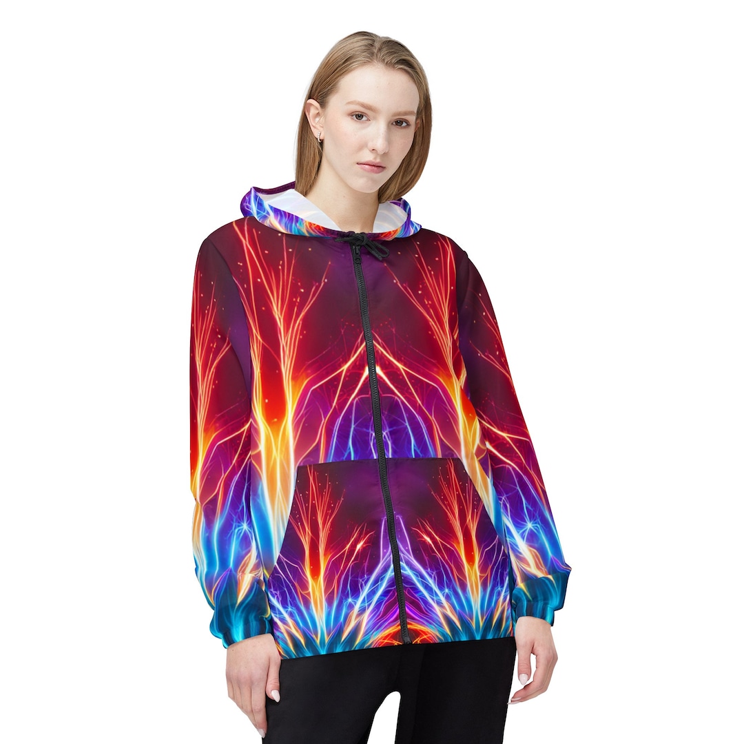 Windbreaker Jacket AOP Crazy Neon Color Lightning Flame Design Brings ...