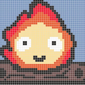 Calcifer, Anime, Fire, Log, Crochet, Colorwork, Chart, Afghan, Pattern ...