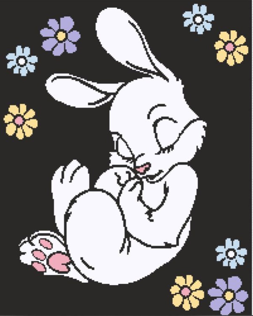 Sleeping Bunny, Flowers, Crochet, Colorwork, Chart, Afghan, Pattern ...