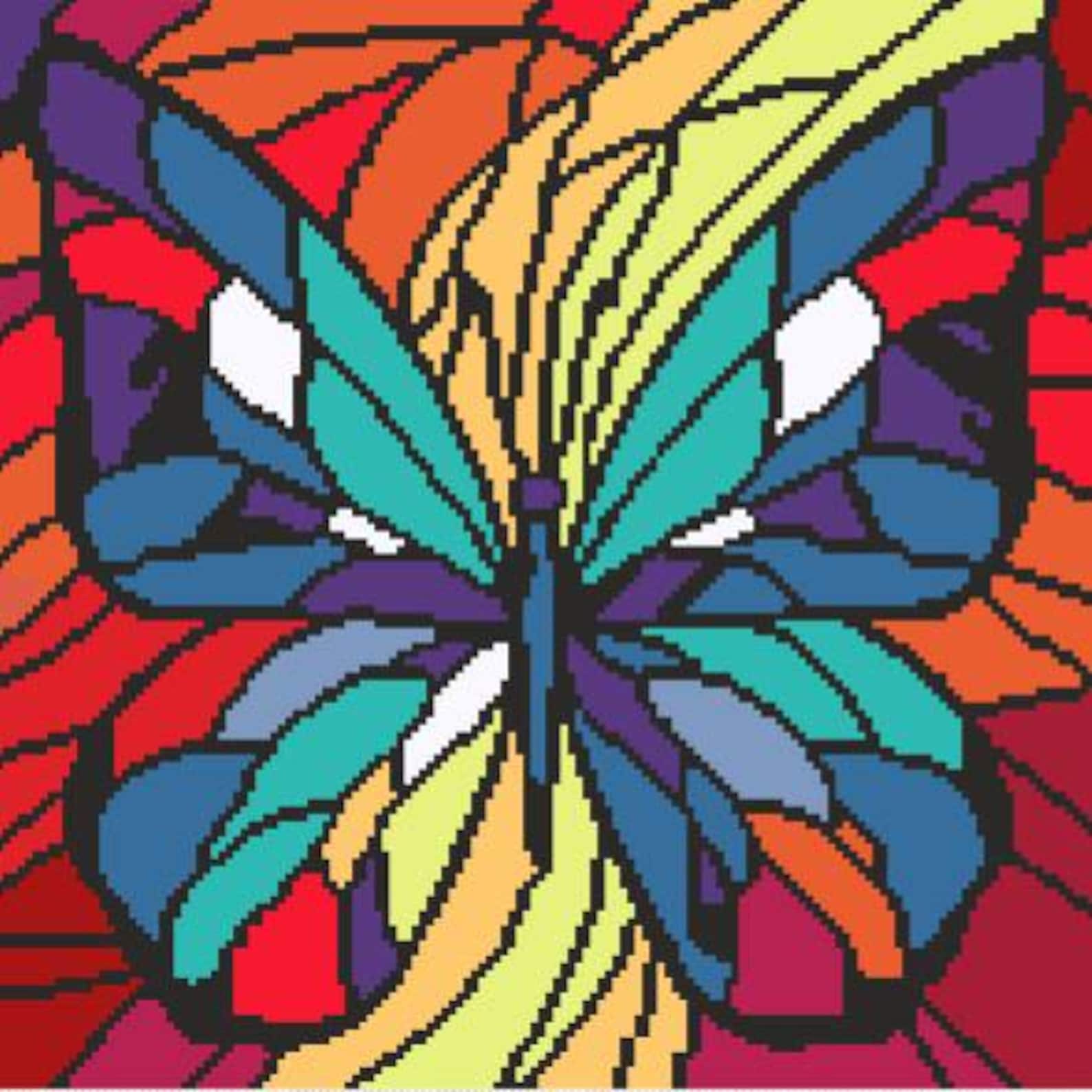 Colorful Stained Glass Butterfly, Crochet, Colorwork, Chart, Afghan ...