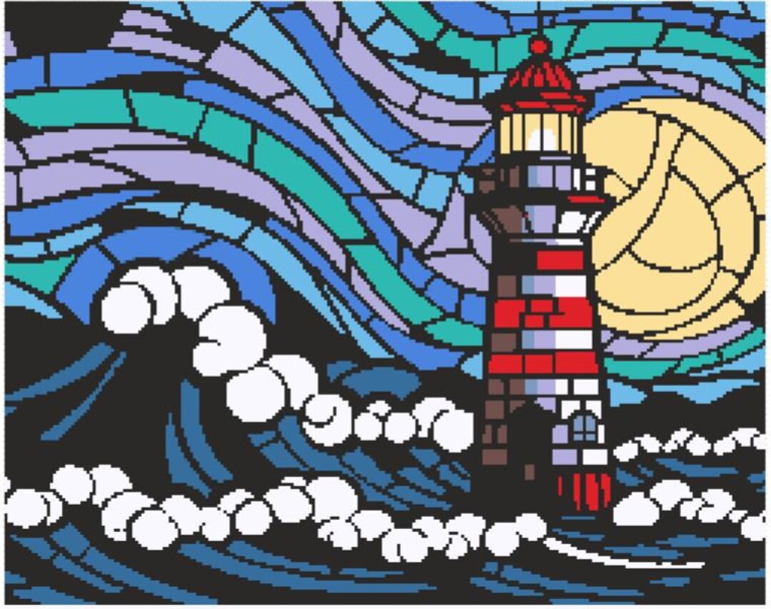 Lighthouse, Ocean, Waves, Sunset, Sunrise, Crochet, Colorwork, Chart ...