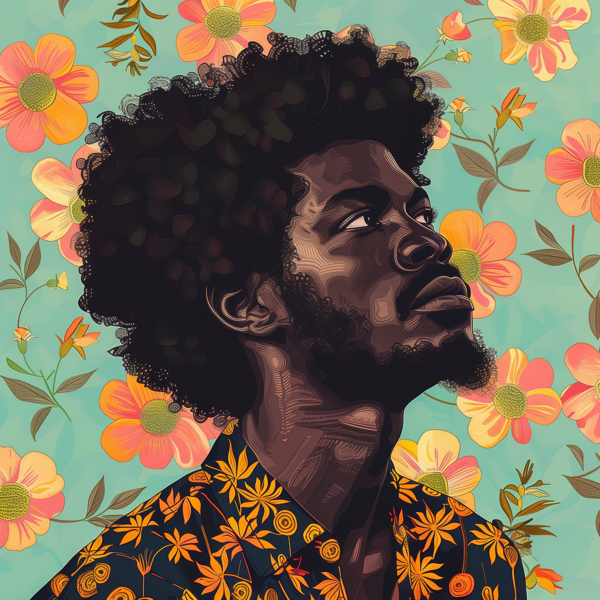 Black Man With Afro Wall Art, Black Art Prints, Black People Art, Black ...