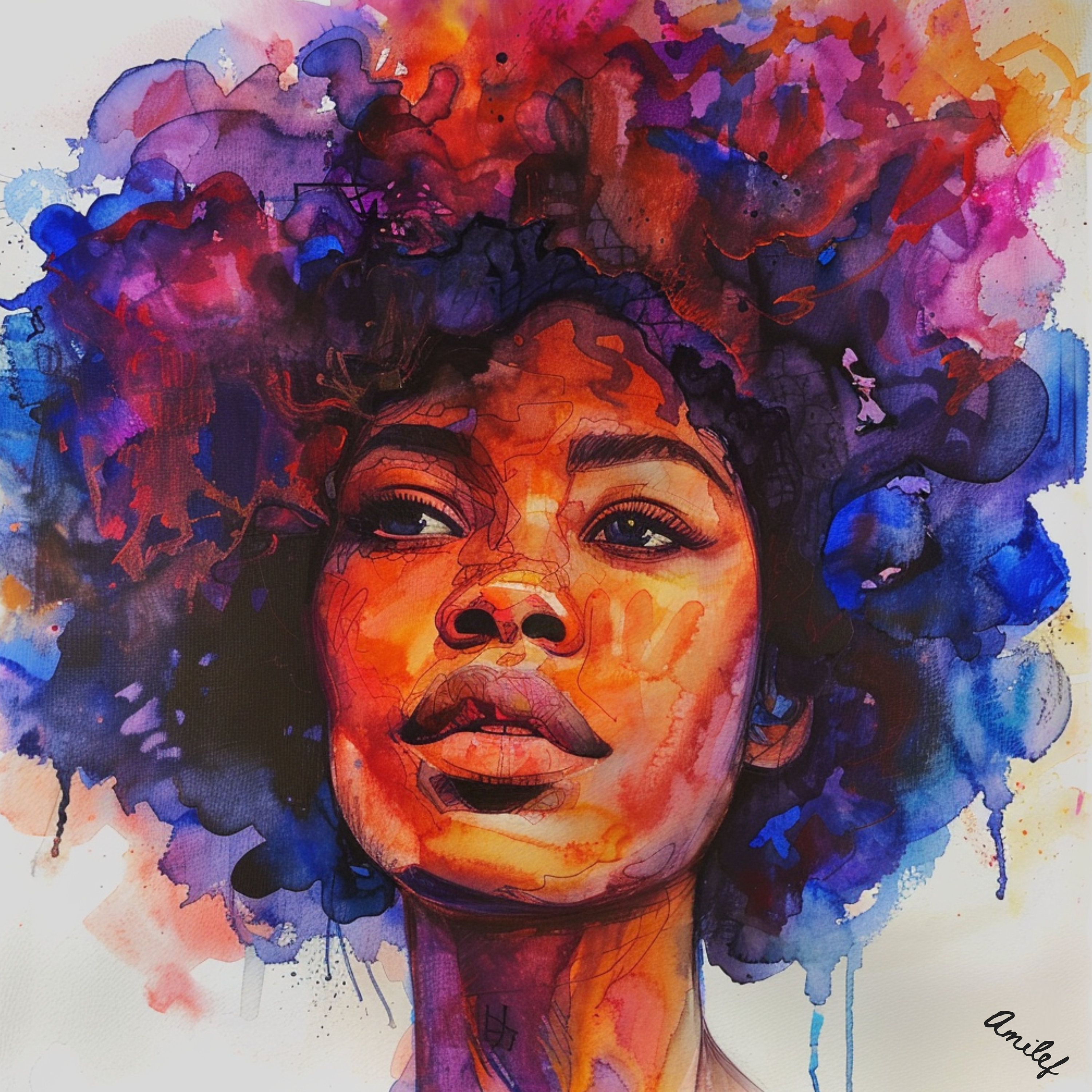 Afro Watercolor Art, Black Art Prints, Black People Art, Black Girl Art ...