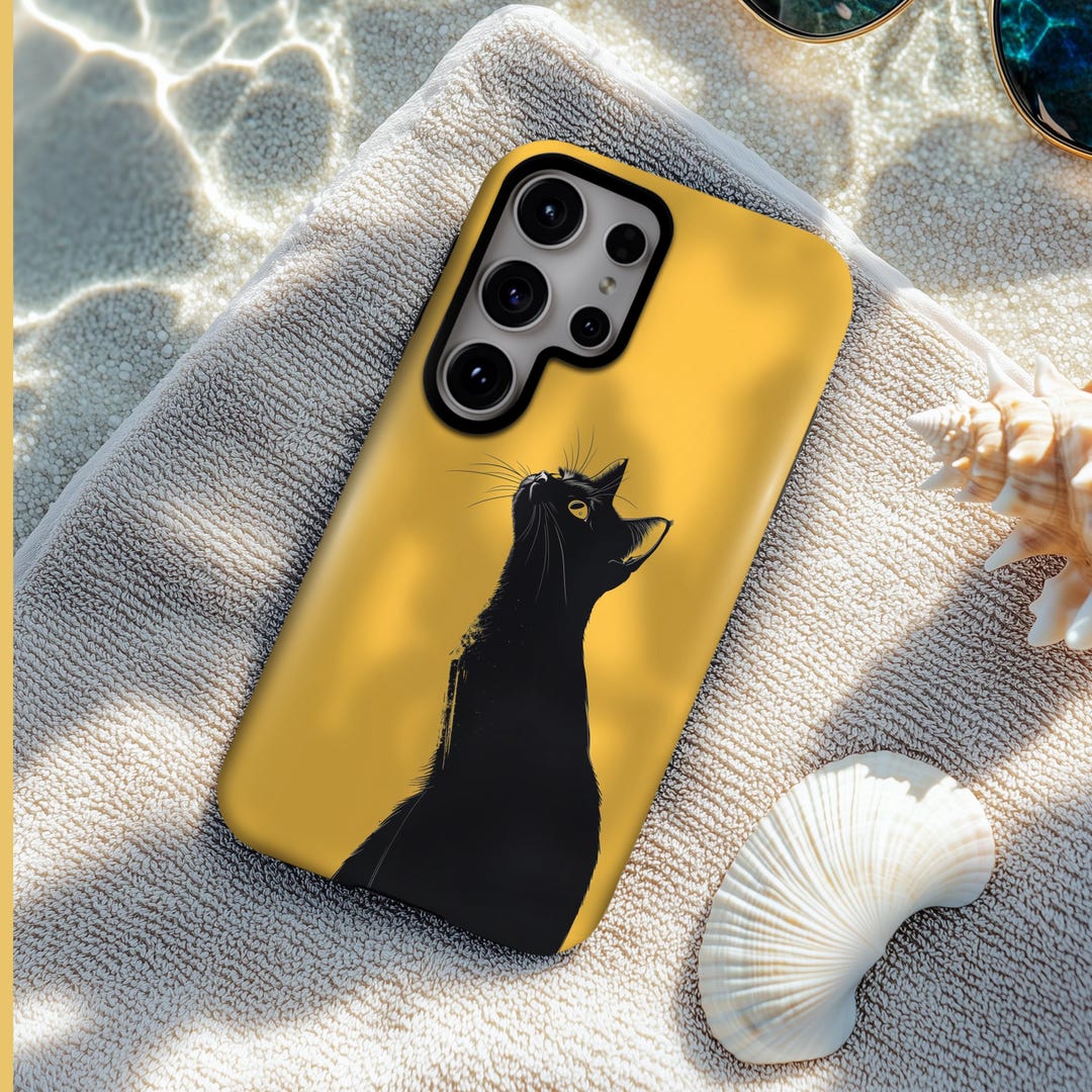 Black Cat Funny Meme Phone Case Minimalist Samsung Galaxy Cover S24 ...