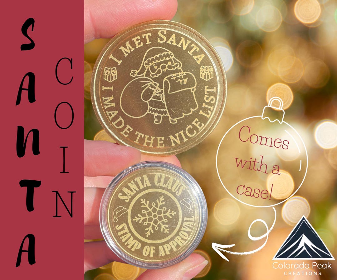 Engraved Brass Santa Coin Double Sided Designs With Coin Case Engraved ...