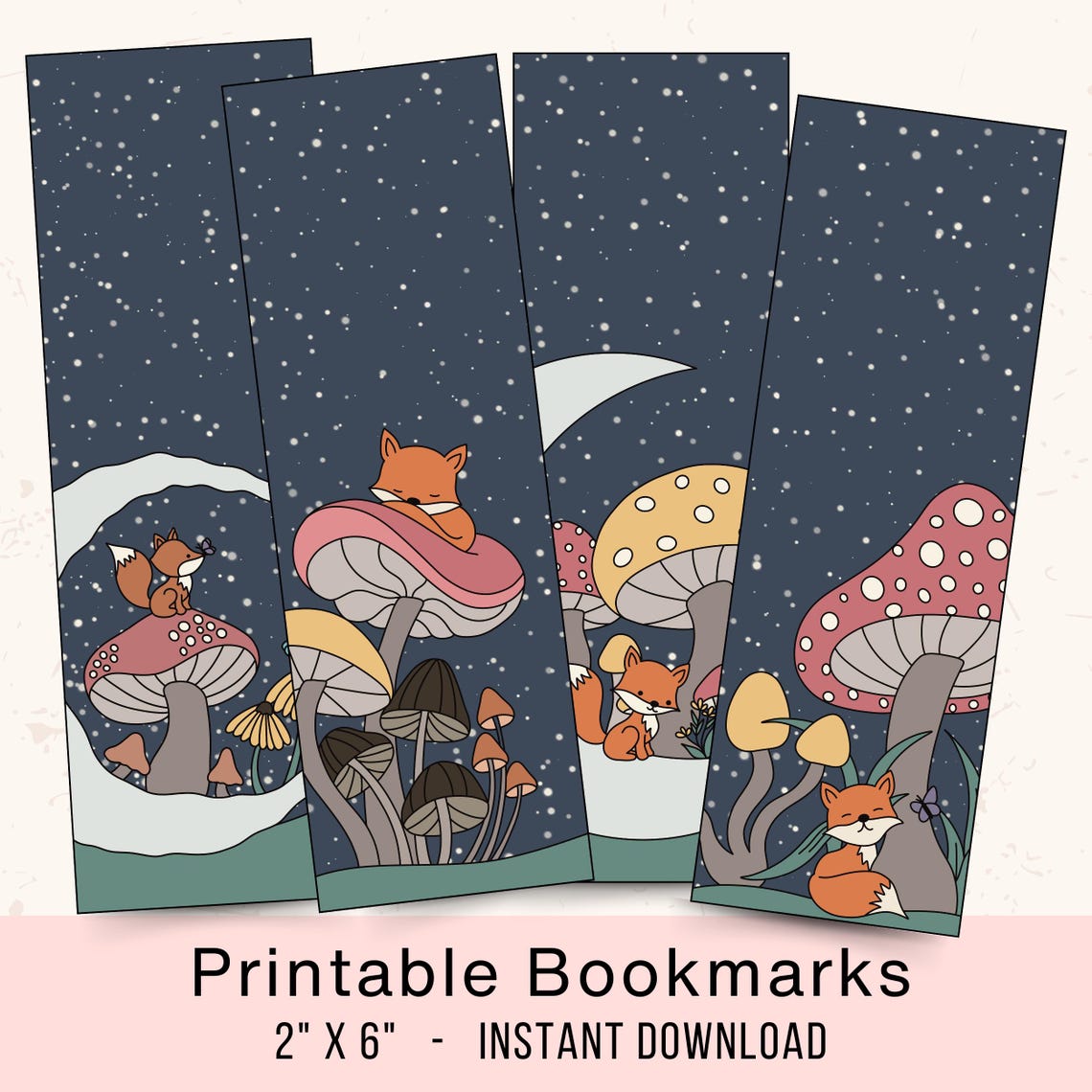 Fox Bookmarks || Mushroom Bookmarks || Printable Bookmarks || Digital ...
