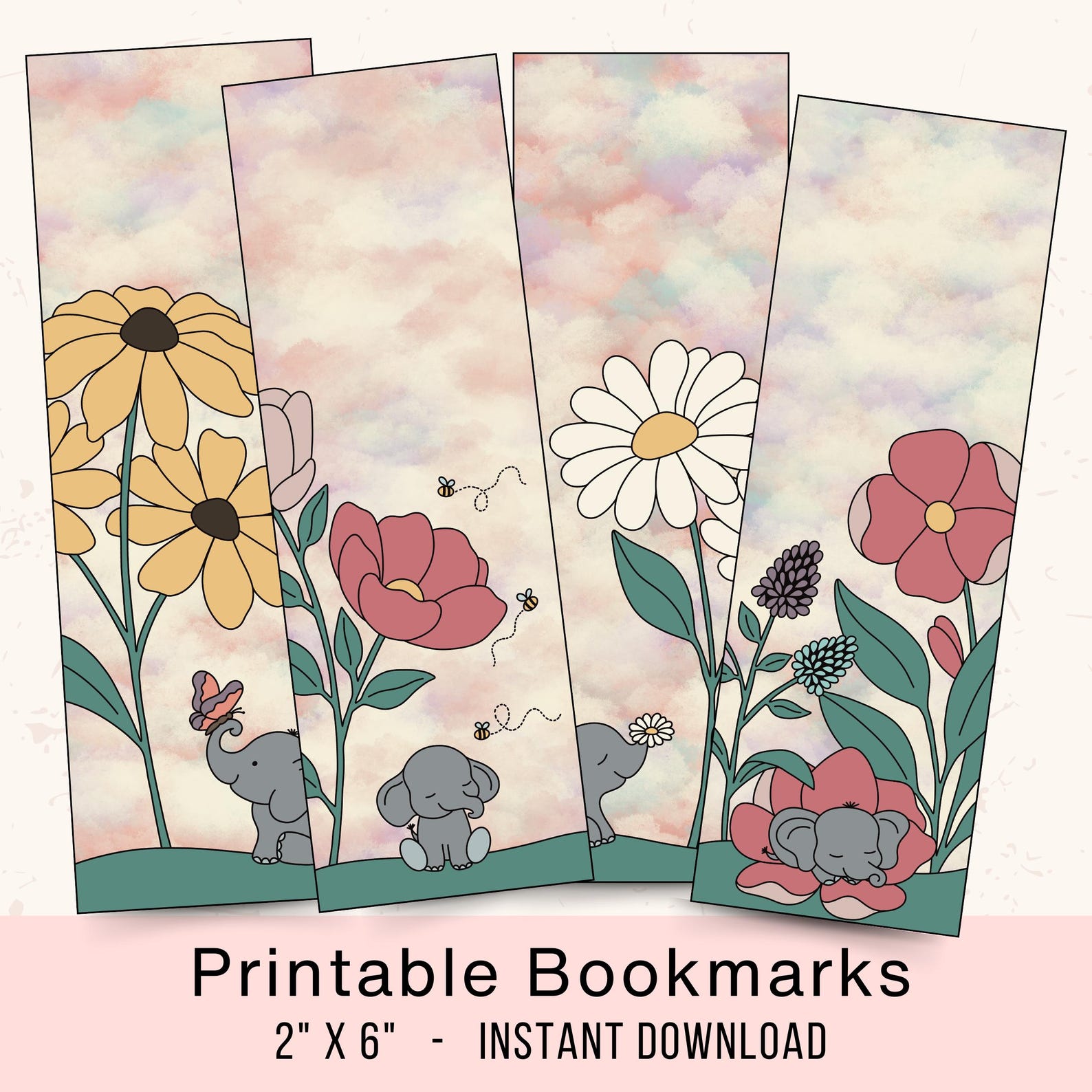 Elephant Bookmarks || Cute Bookmarks || Printable Bookmark || Digital ...