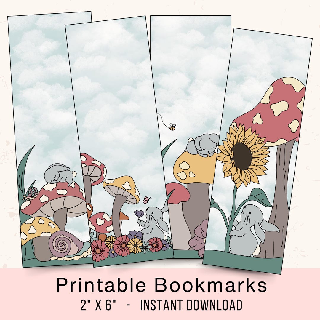 Rabbit Bookmarks || Bunny Bookmarks || Mushroom Bookmarks || Printable ...