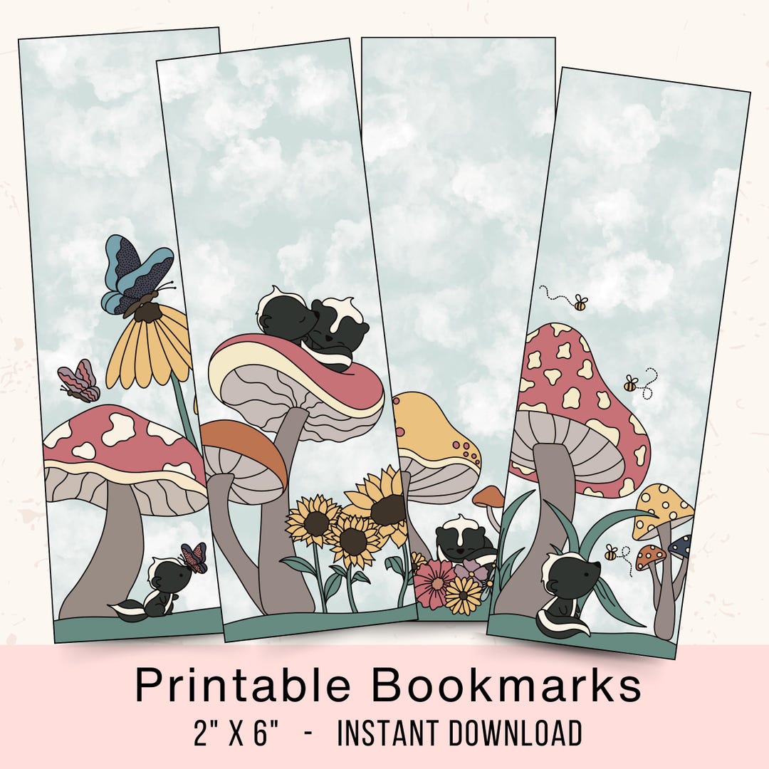 Skunk Bookmarks || Mushroom Bookmarks || Cute Bookmarks || Printable ...