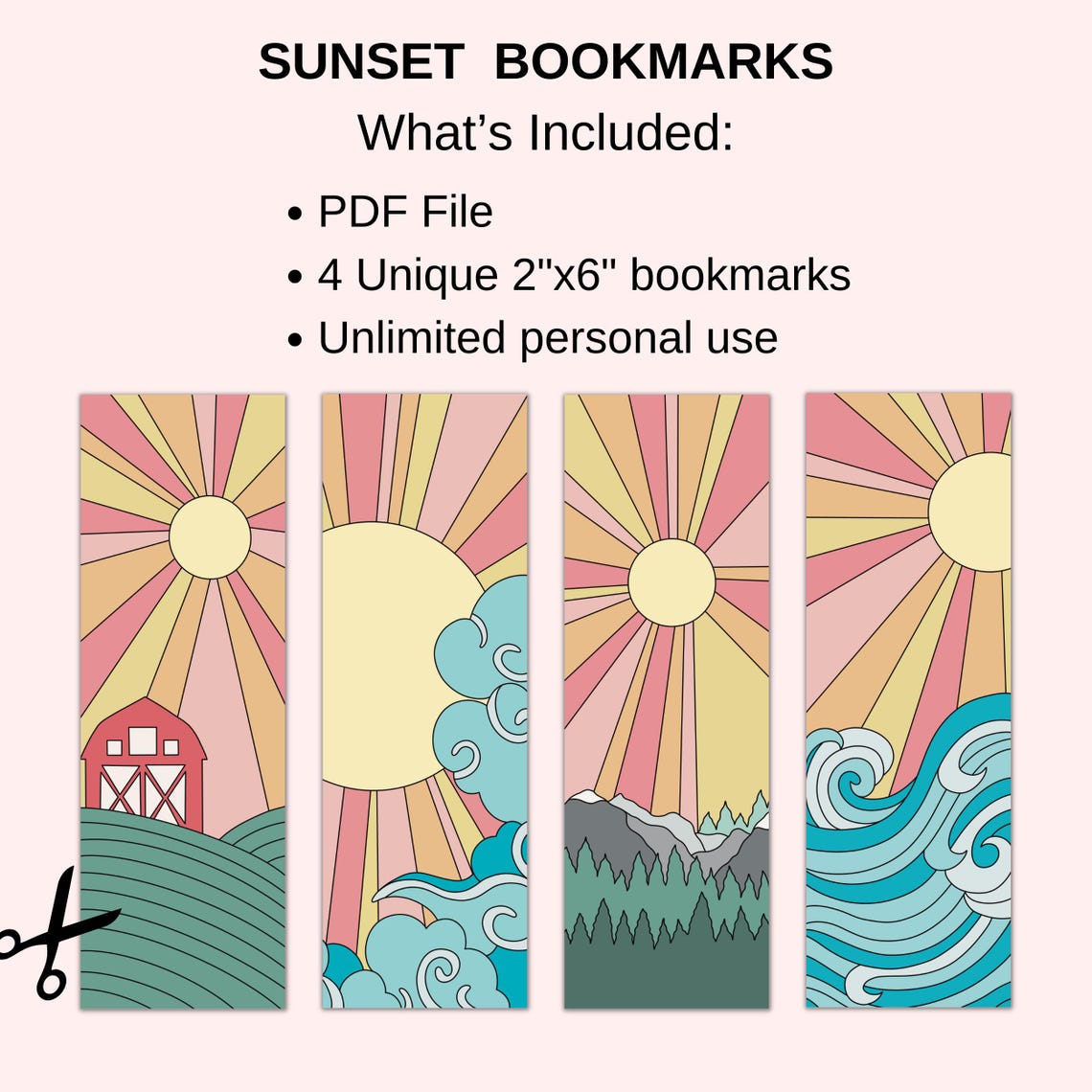 Printable Sunset Bookmarks || Printable Bookmarks || Digital Bookmark ...