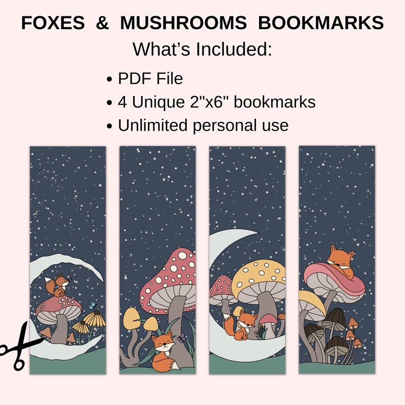 Fox Bookmarks || Mushroom Bookmarks || Printable Bookmarks || Digital ...