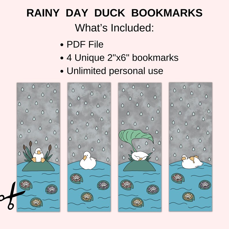 Duck Bookmarks || Rainy Day Bookmarks || Cute Bookmarks || Printable ...