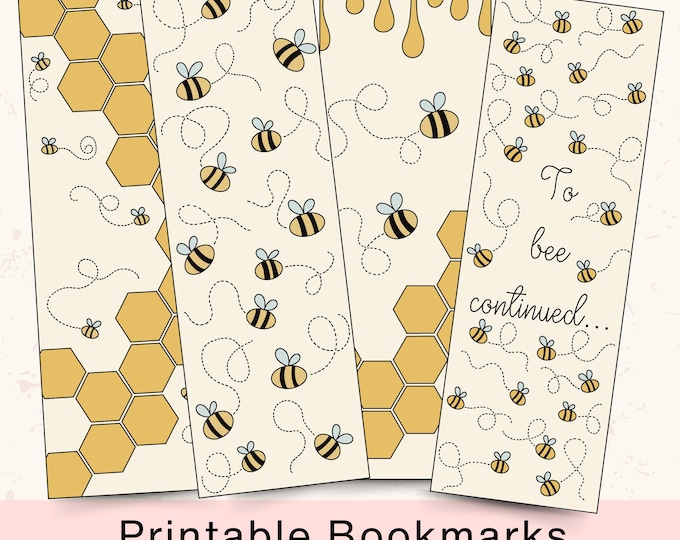 Bees Bookmark Printable, Digital Bee Bookmark, Book Lovers Designs ...