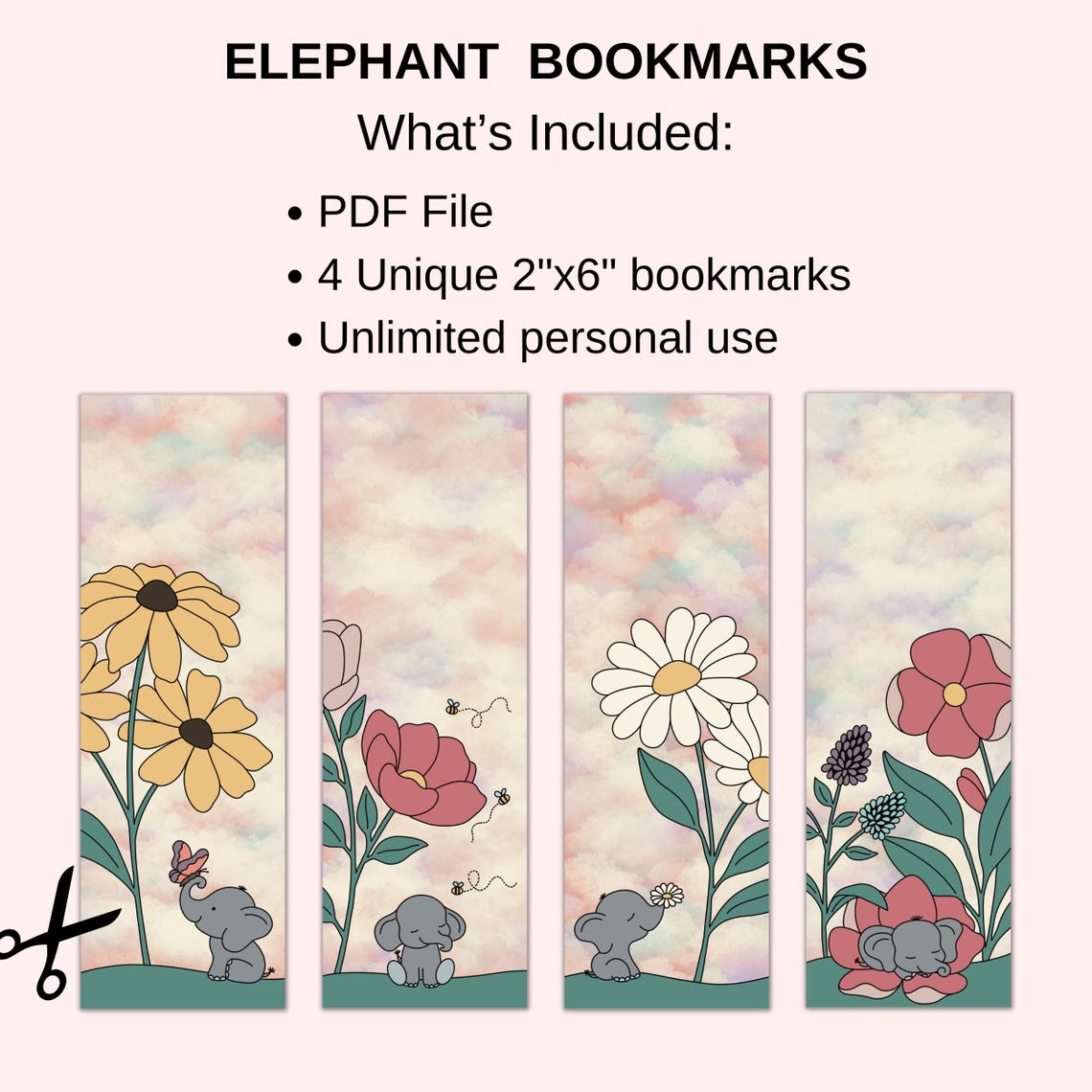 Elephant Bookmarks || Cute Bookmarks || Printable Bookmark || Digital ...
