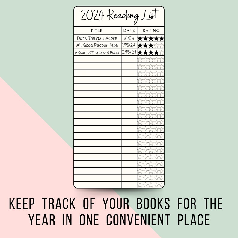 Reading Tracker Bookmark Printable Bookmark Digital Bookmark Instant ...