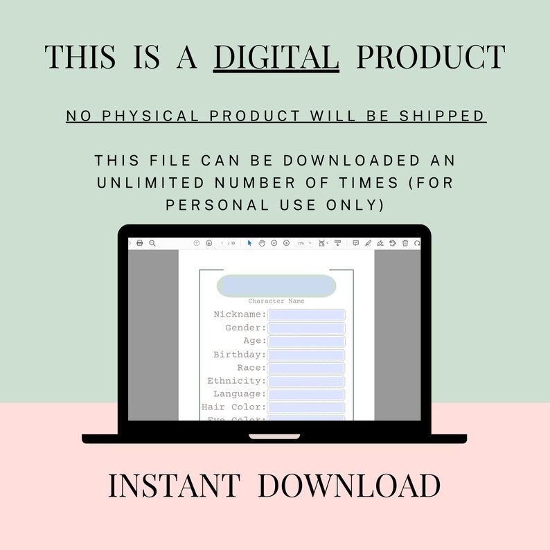 Character Worksheets || Digital or Printable Writing Planner, Character ...