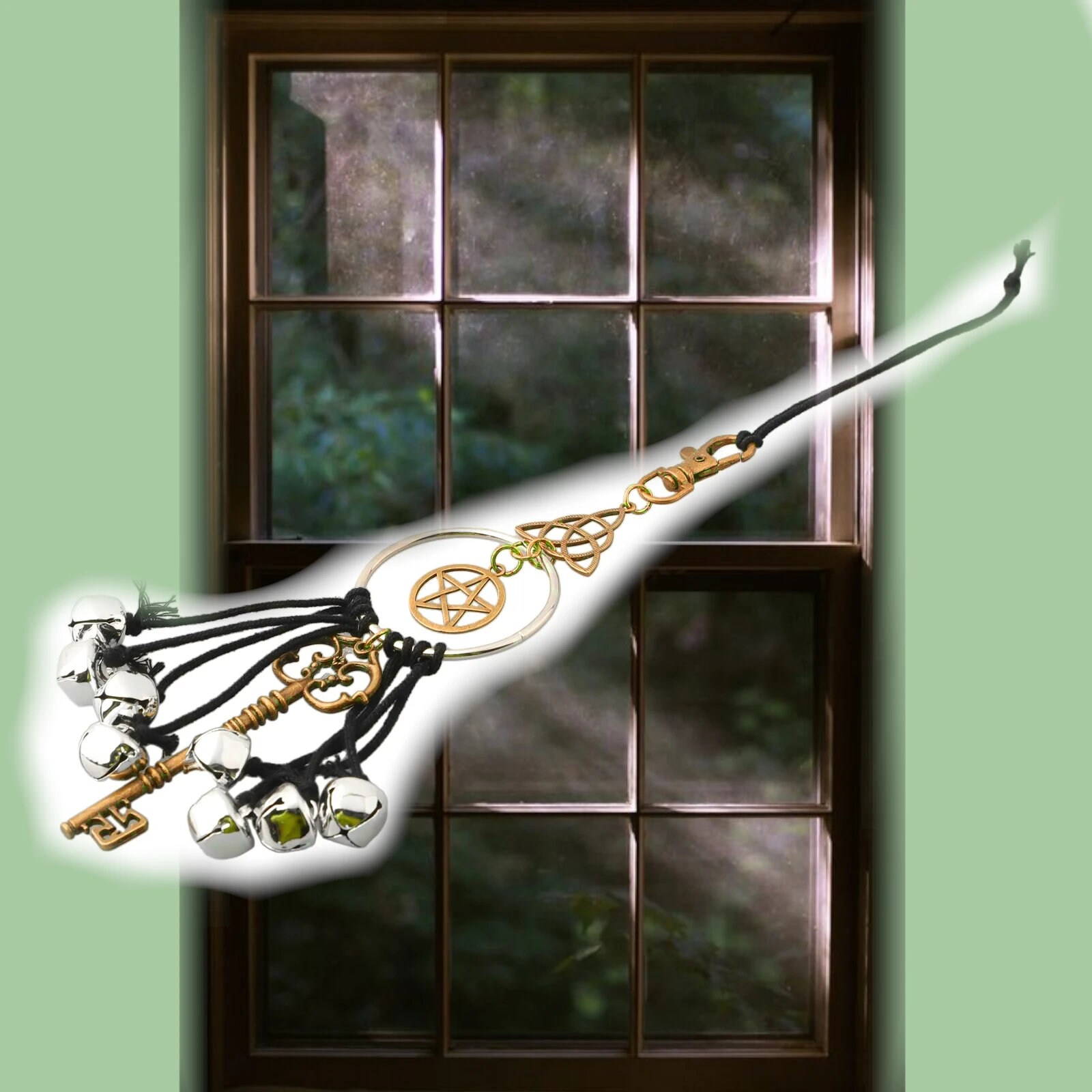 Skeleton Key Windchime With Jingle Bells Celtic Knot and Pentagram - Etsy