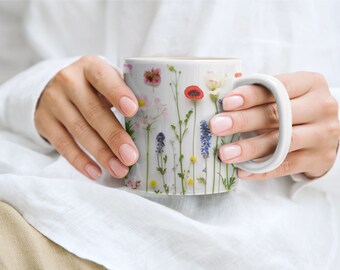 Boho Wildflower Cottagecore Coffee Mug, Pressed Flowers Mug, Pastel ...