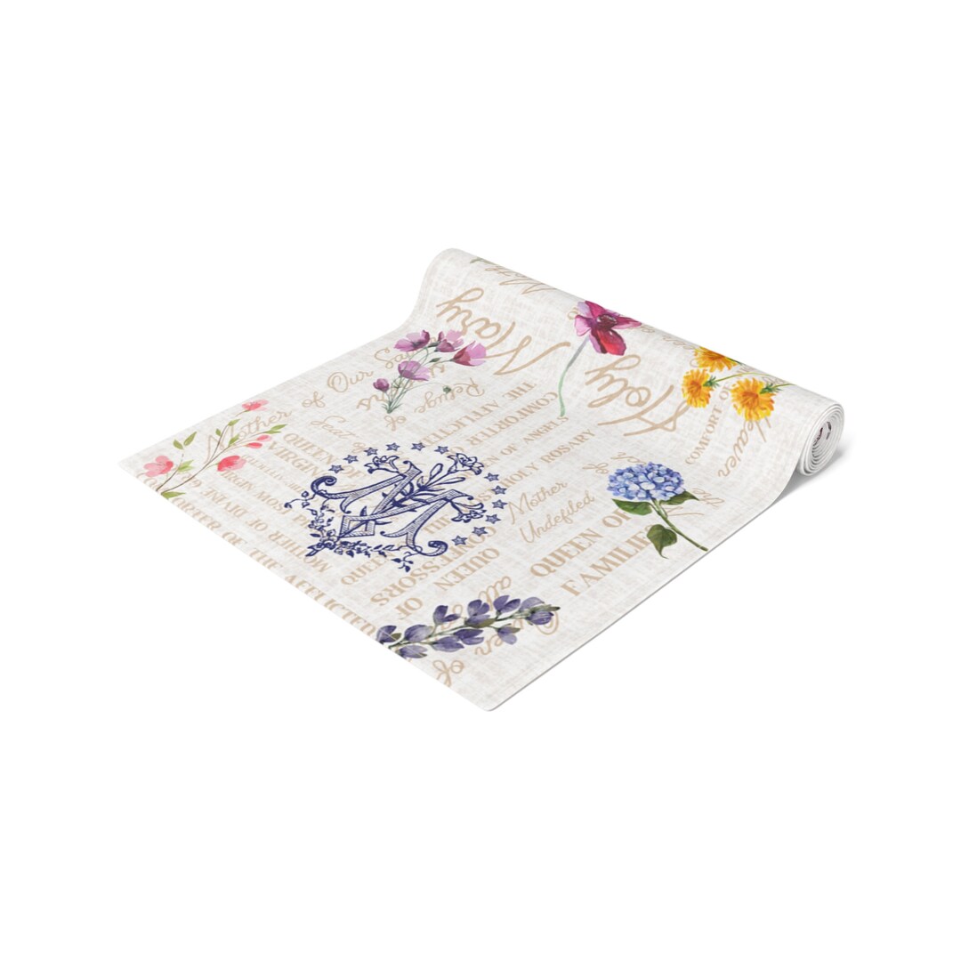 Marian Table Runner With Spring Flowers cotton, Poly Catholic Home ...